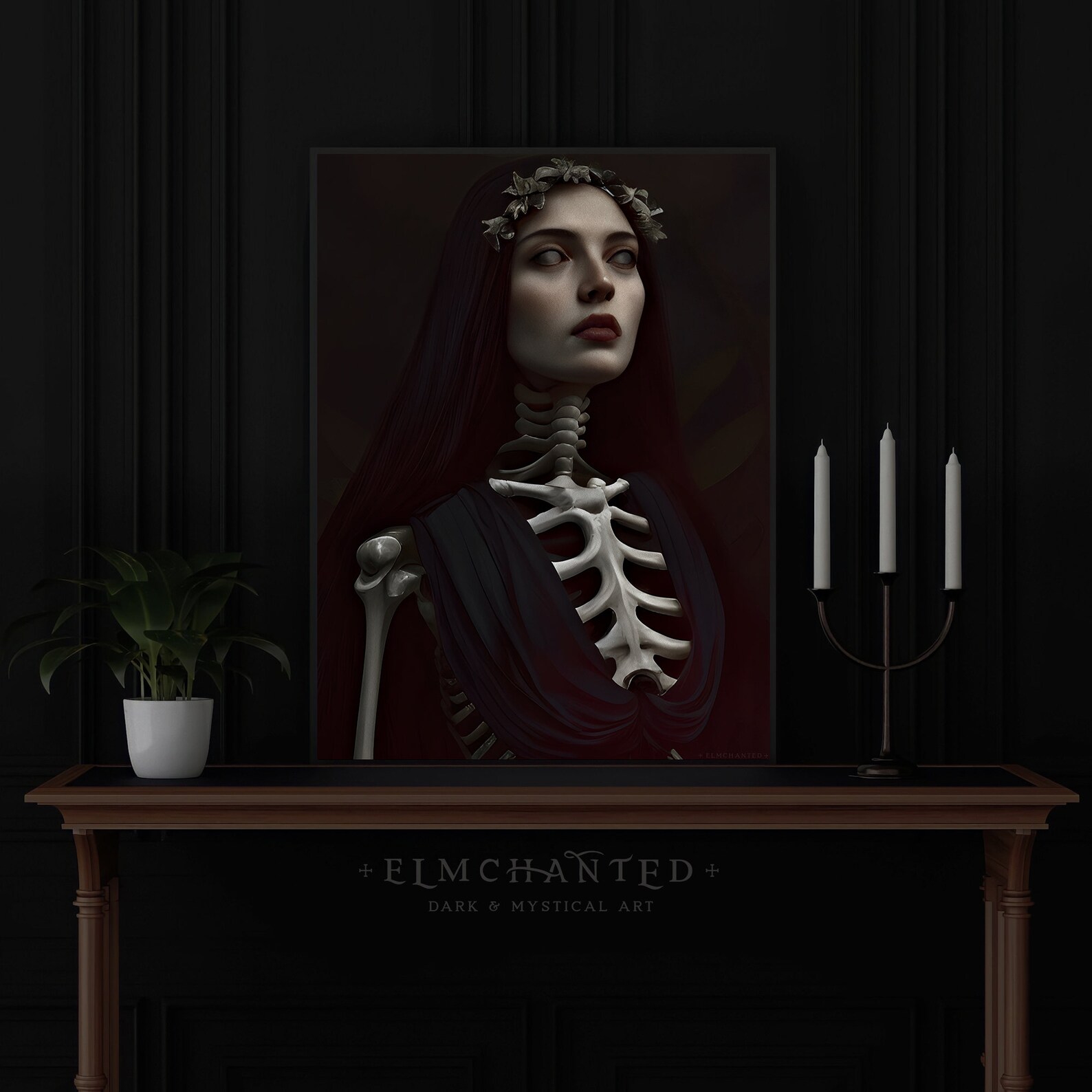Skeleton Woman Portrait, Gothic Home Decor, Halloween Wall Art ...