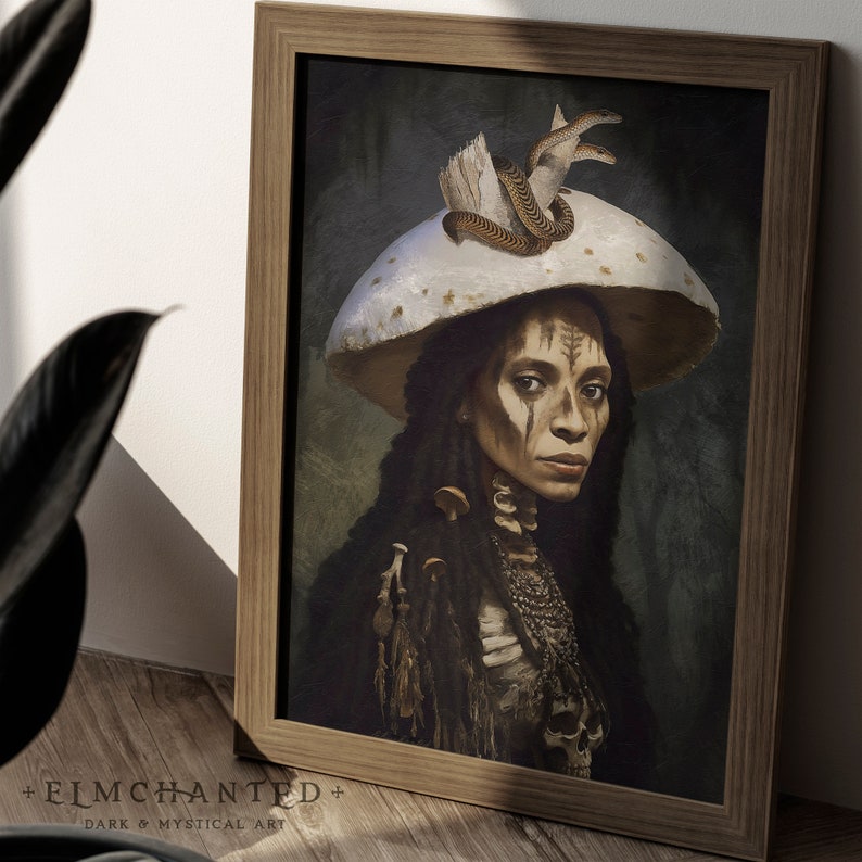 Voodoo Witch Woman Portrait Painting, Two-headed Snake Dark Art Prints, New Orleans Ethnic Wall ...