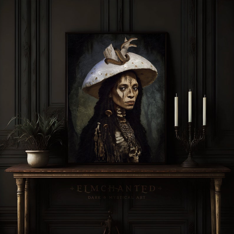 Voodoo Witch Woman Portrait Painting, Two-headed Snake Dark Art Prints ...