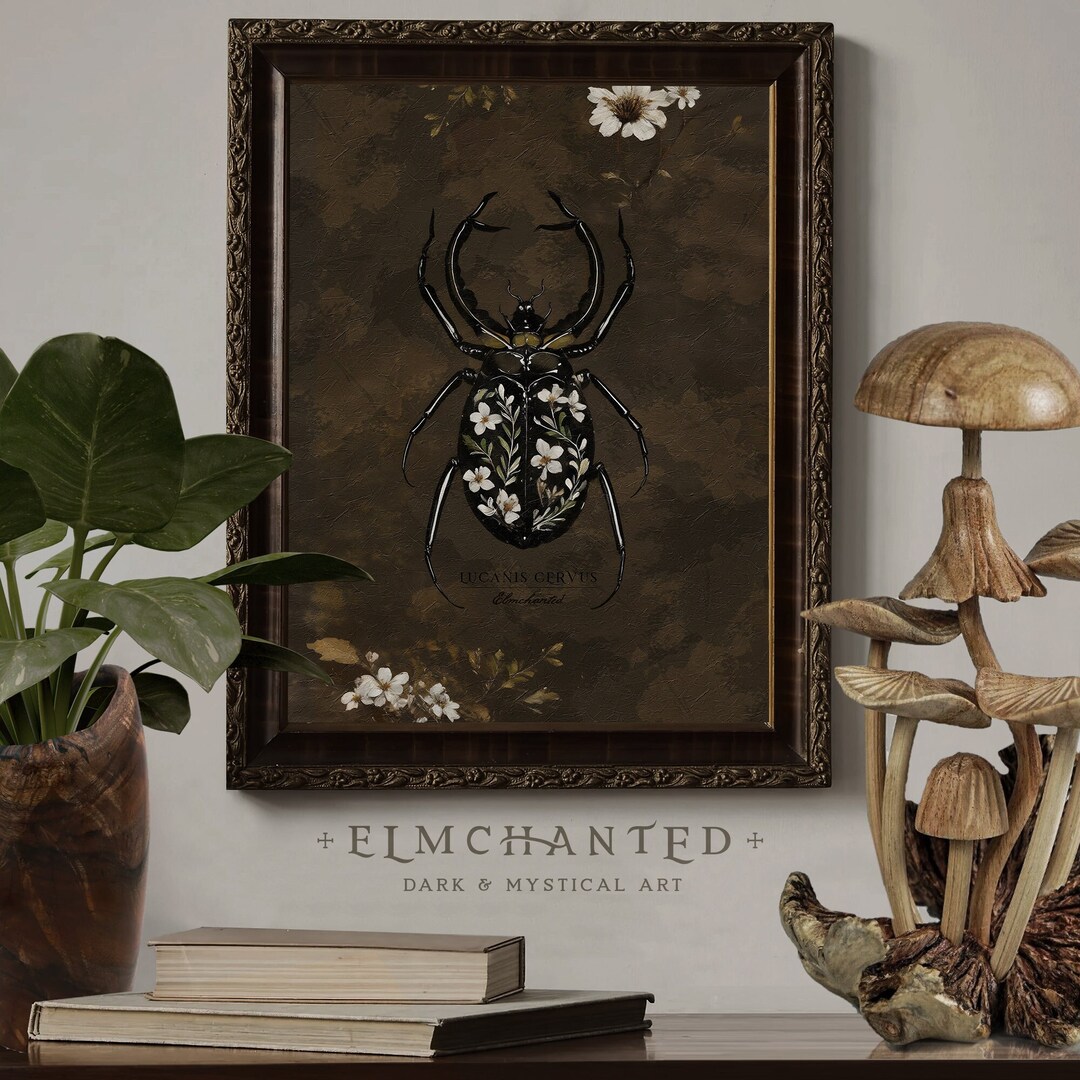 Stag Beetle Wall Art Printable, Botanical Dark Cottagecore Goblincore ...