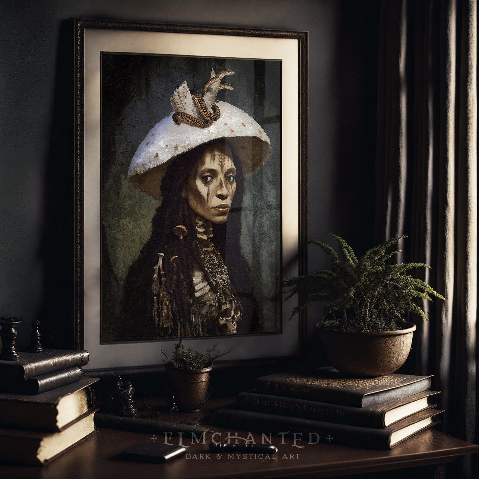 Voodoo Witch Woman Portrait Painting, Two-headed Snake Dark Art Prints ...