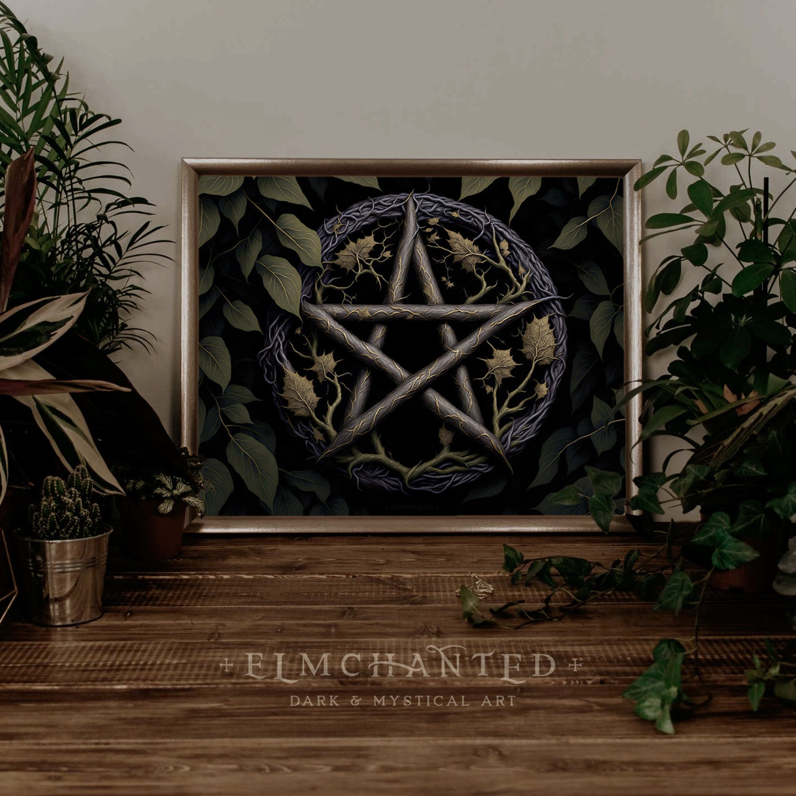 Wiccan Pentagram Art Print | Pentacle Pagan Decor, Green Witch ...