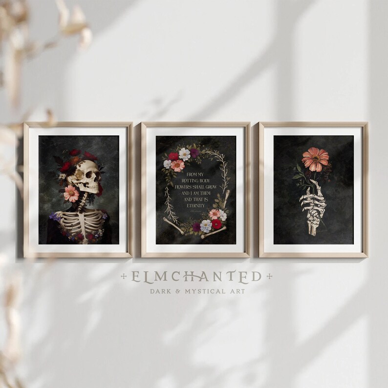 Gothic Cottagecore Gallery Wall Set of 3 Prints, Wildflower Wall Art ...