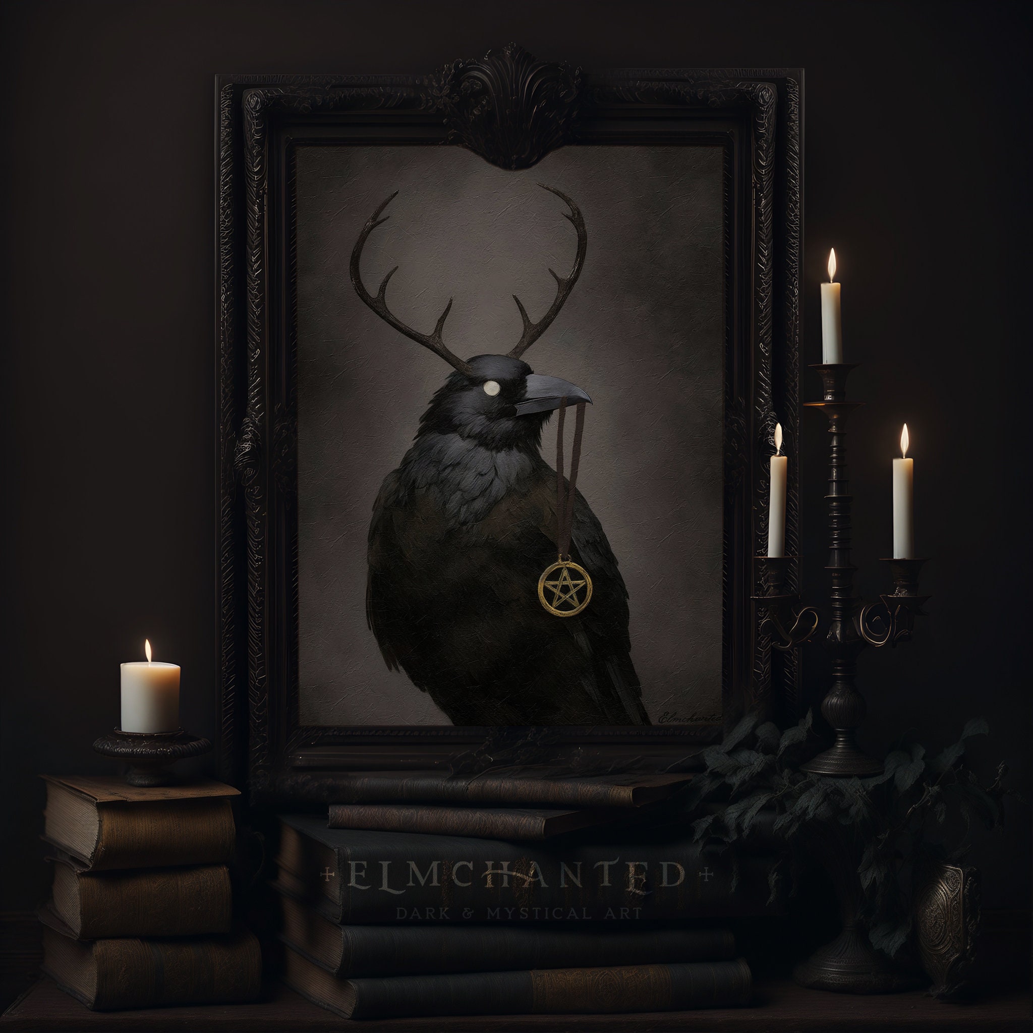 Mystical Raven With a Pentacle, Wiccan Witchy Wall Art Printable, Dark ...