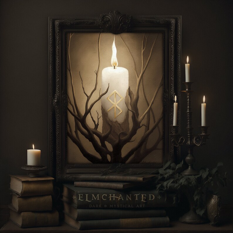 Pagan Bindrune Candle Art Print, Tree Nature Dark Cottagecore Mystical ...