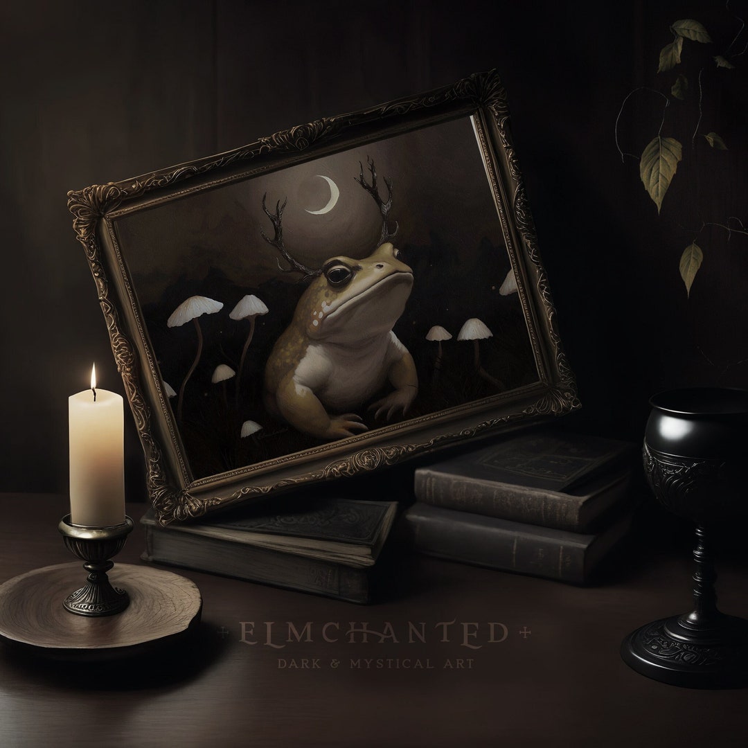 Mystical Toad With Antlers Art Print, Dark Cottagecore Fantasy ...