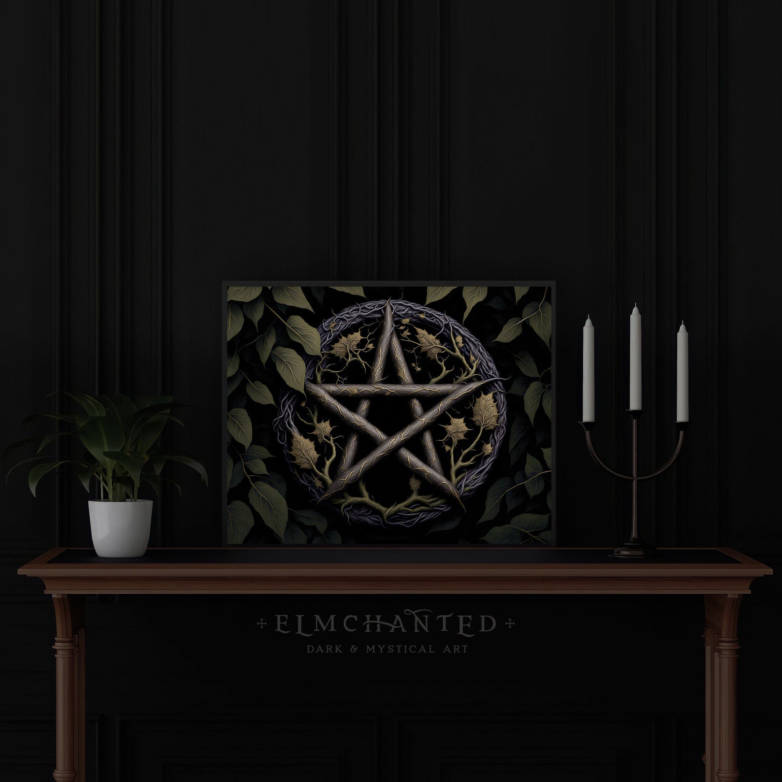 Wiccan Pentagram Art Print | Pentacle Pagan Decor, Green Witch ...