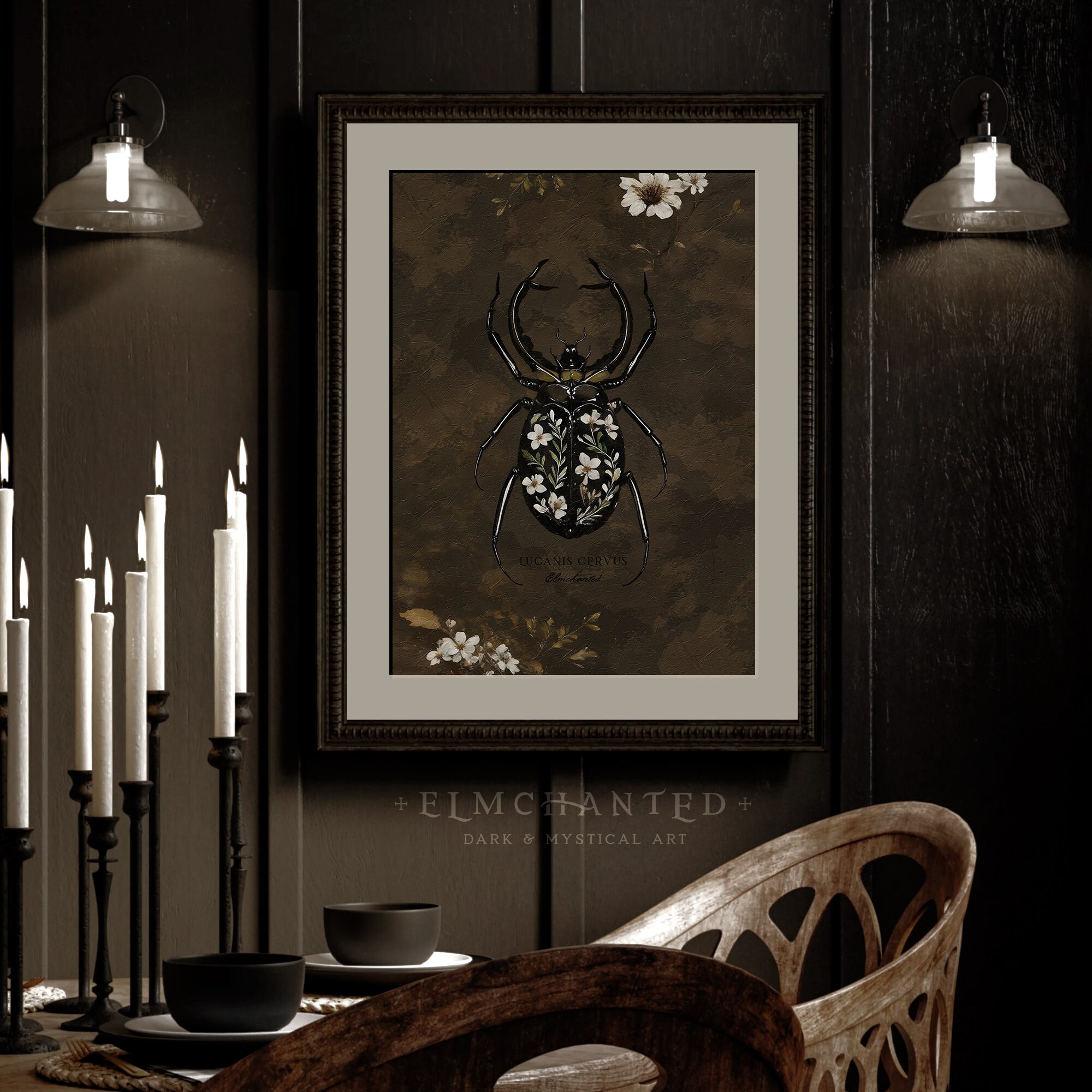 Stag Beetle Wall Art Printable, Botanical Dark Cottagecore Goblincore ...