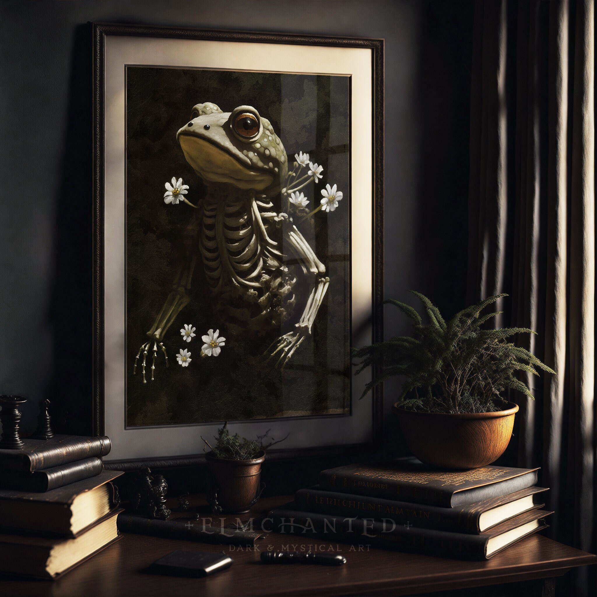 Macabre Skeleton Frog Portrait Painting, Dark Cottagecore Wall Art ...