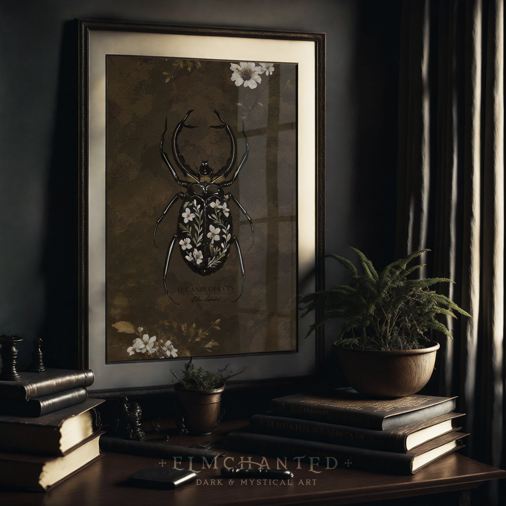 Stag Beetle Wall Art Printable, Botanical Dark Cottagecore Goblincore ...