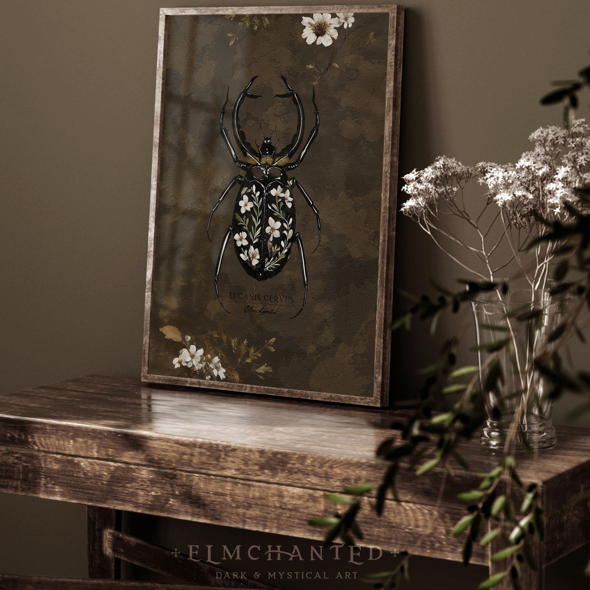 Stag Beetle Wall Art Printable, Botanical Dark Cottagecore Goblincore ...