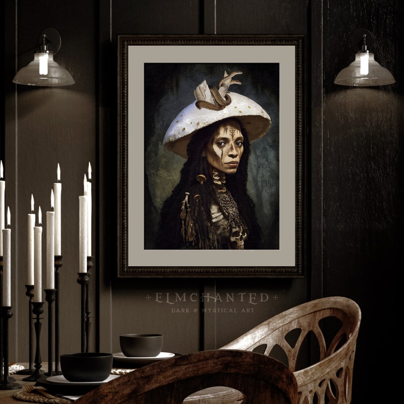 Voodoo Witch Woman Portrait Painting, Two-headed Snake Dark Art Prints, New Orleans Ethnic Wall ...