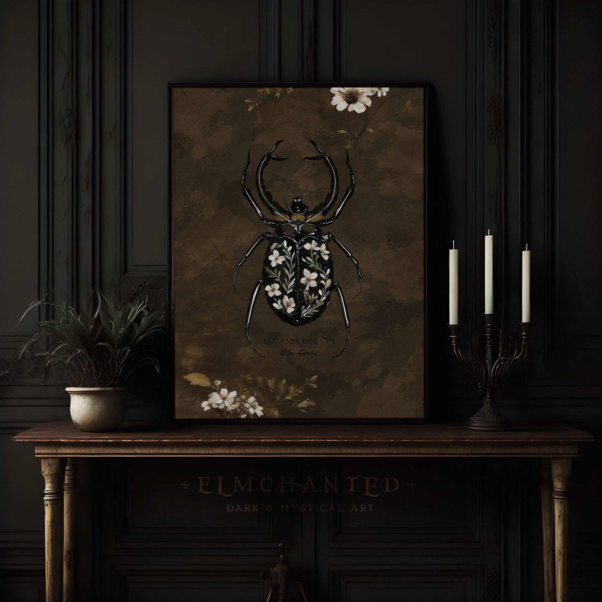 Stag Beetle Wall Art Printable, Botanical Dark Cottagecore Goblincore ...