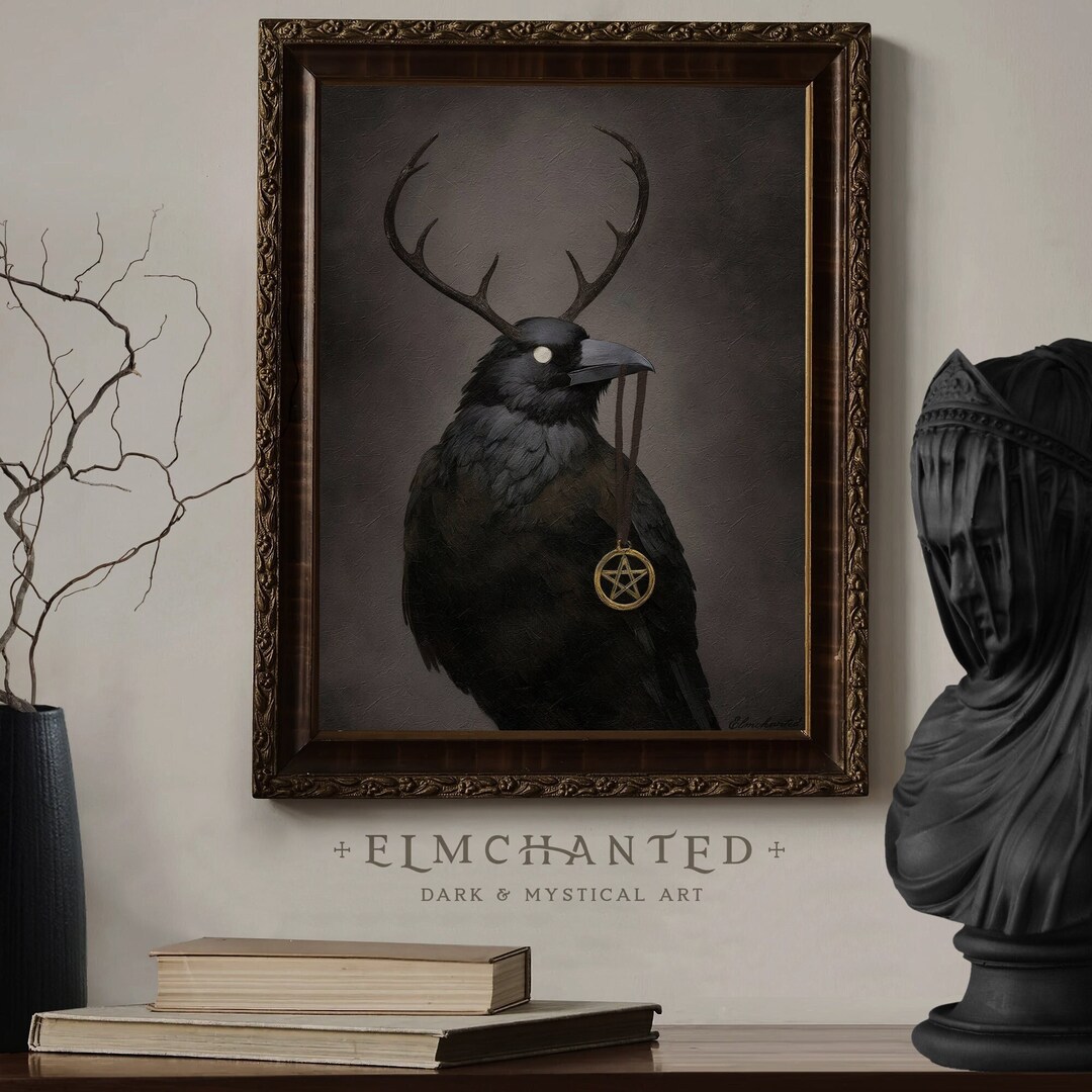 Mystical Raven With a Pentacle, Wiccan Witchy Wall Art Printable, Dark ...