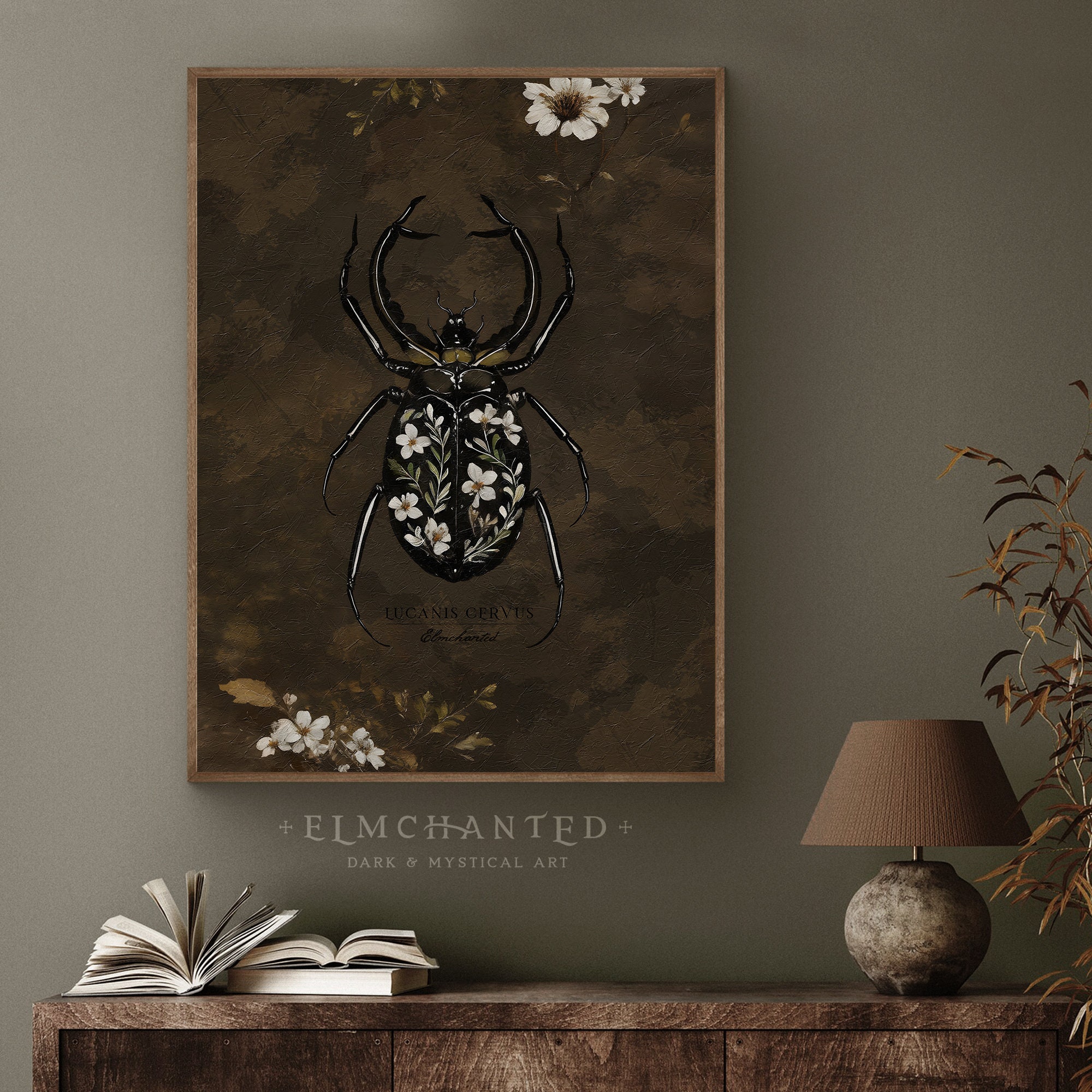 Stag Beetle Wall Art Printable, Botanical Dark Cottagecore Goblincore ...