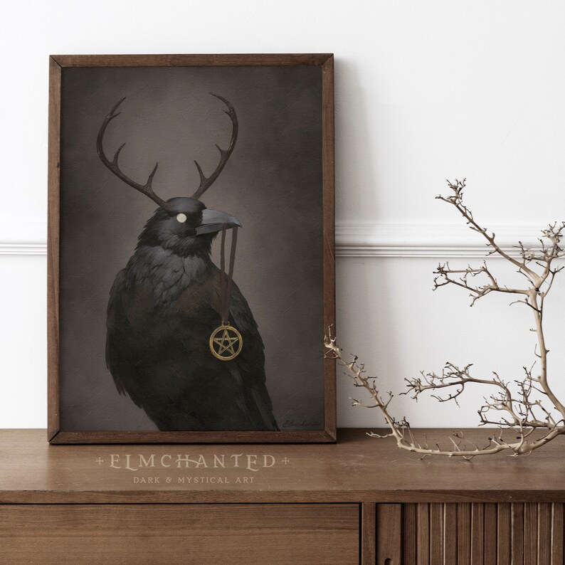 Mystical Raven With a Pentacle, Wiccan Witchy Wall Art Printable, Dark ...