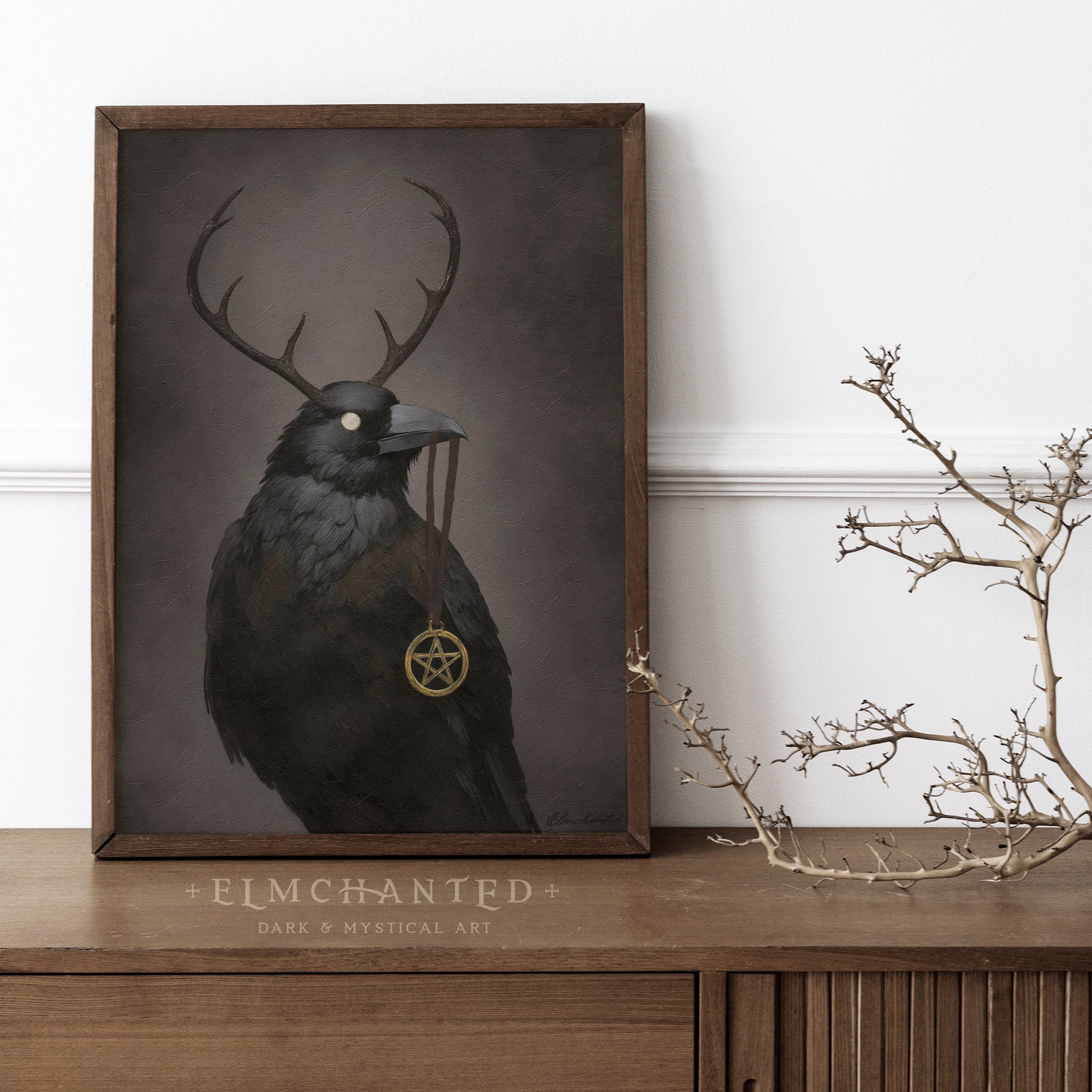 Mystical Raven With a Pentacle, Wiccan Witchy Wall Art Printable, Dark ...