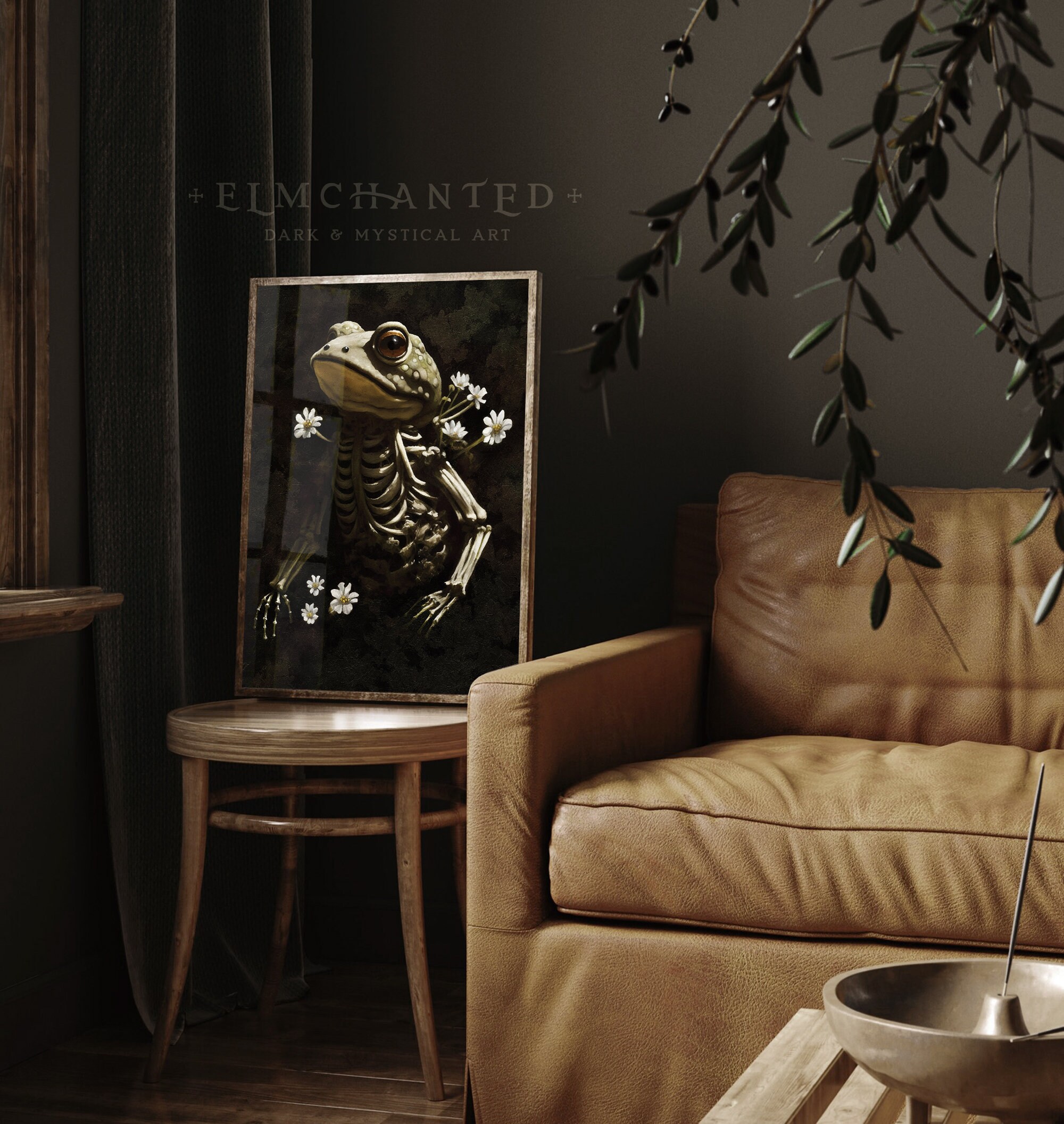 Macabre Skeleton Frog Portrait Painting, Dark Cottagecore Wall Art ...