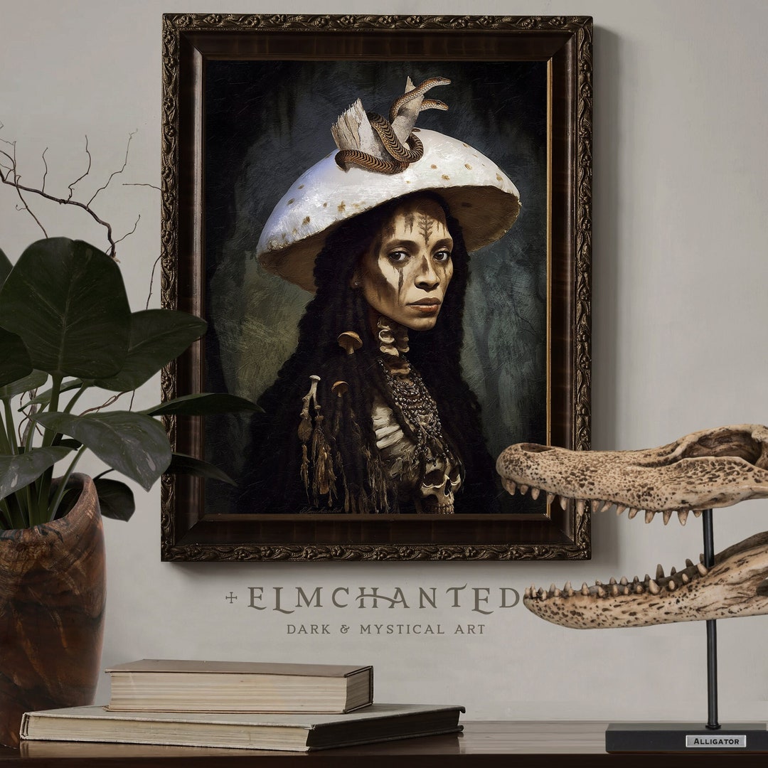 Voodoo Witch Woman Portrait Painting, Two-headed Snake Dark Art Prints, New Orleans Ethnic Wall ...