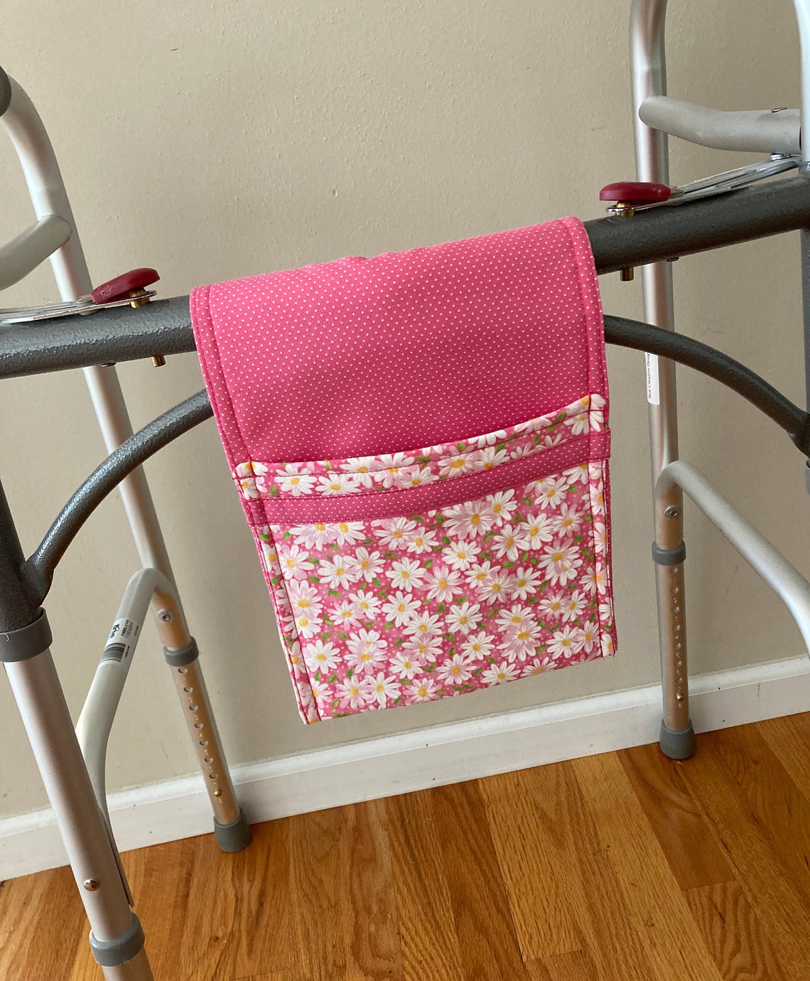 Walker Bag Mini Pink Daisies and Dots for Walker Rollator or - Etsy