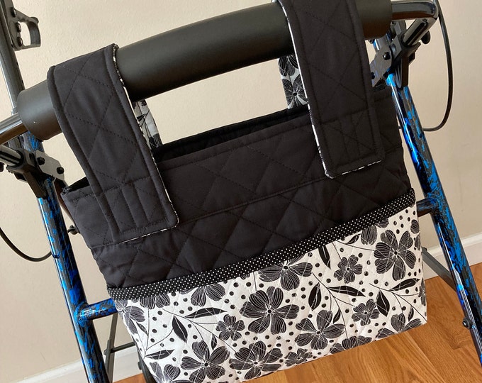 Rollator Walker Bag Black and White Floral for A Classy Look - Etsy