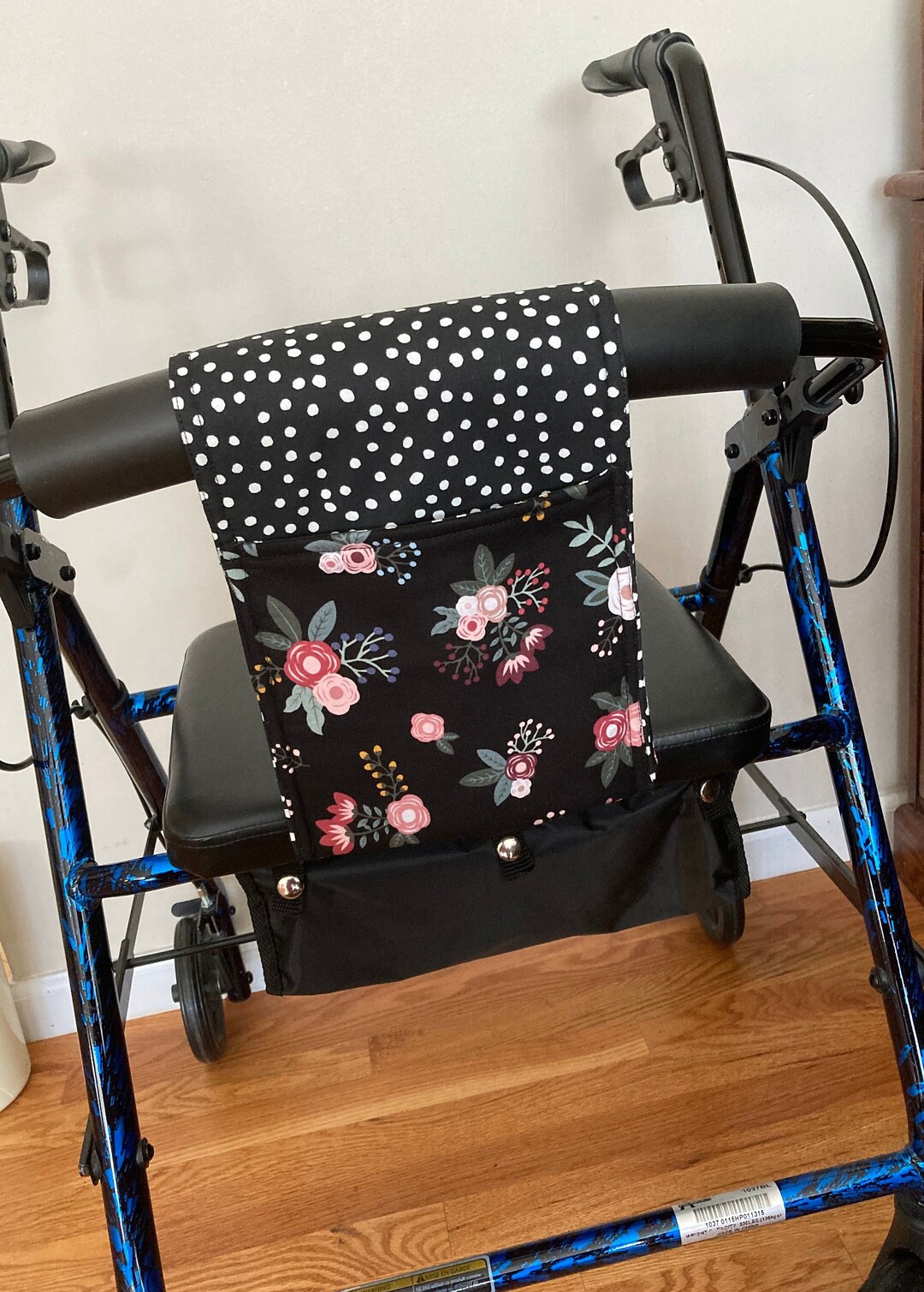 Walker Bag Mini Pink Floral and Dots on Black Gives Walker, Rollator ...