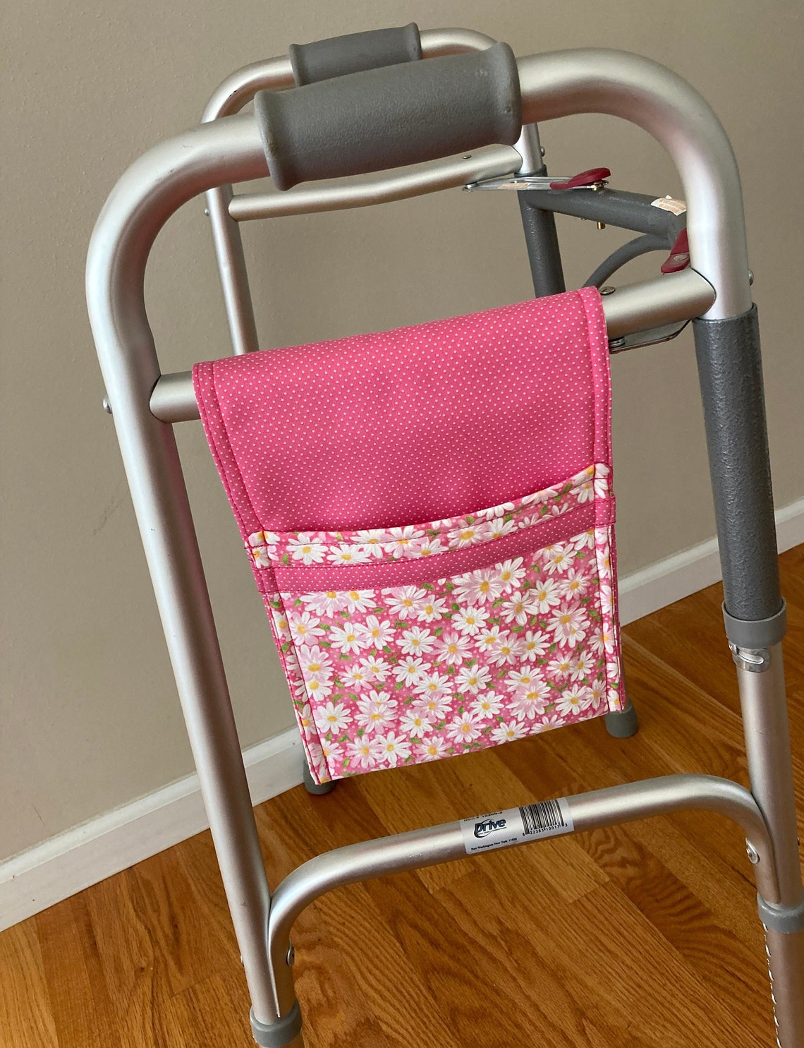 Walker Bag Mini Pink Daisies and Dots for Walker Rollator or - Etsy