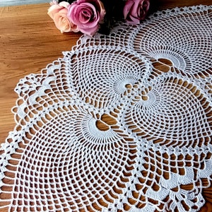 White Crocheted Large Oval Table Centrepiece Crocheted Doily Handmade ...