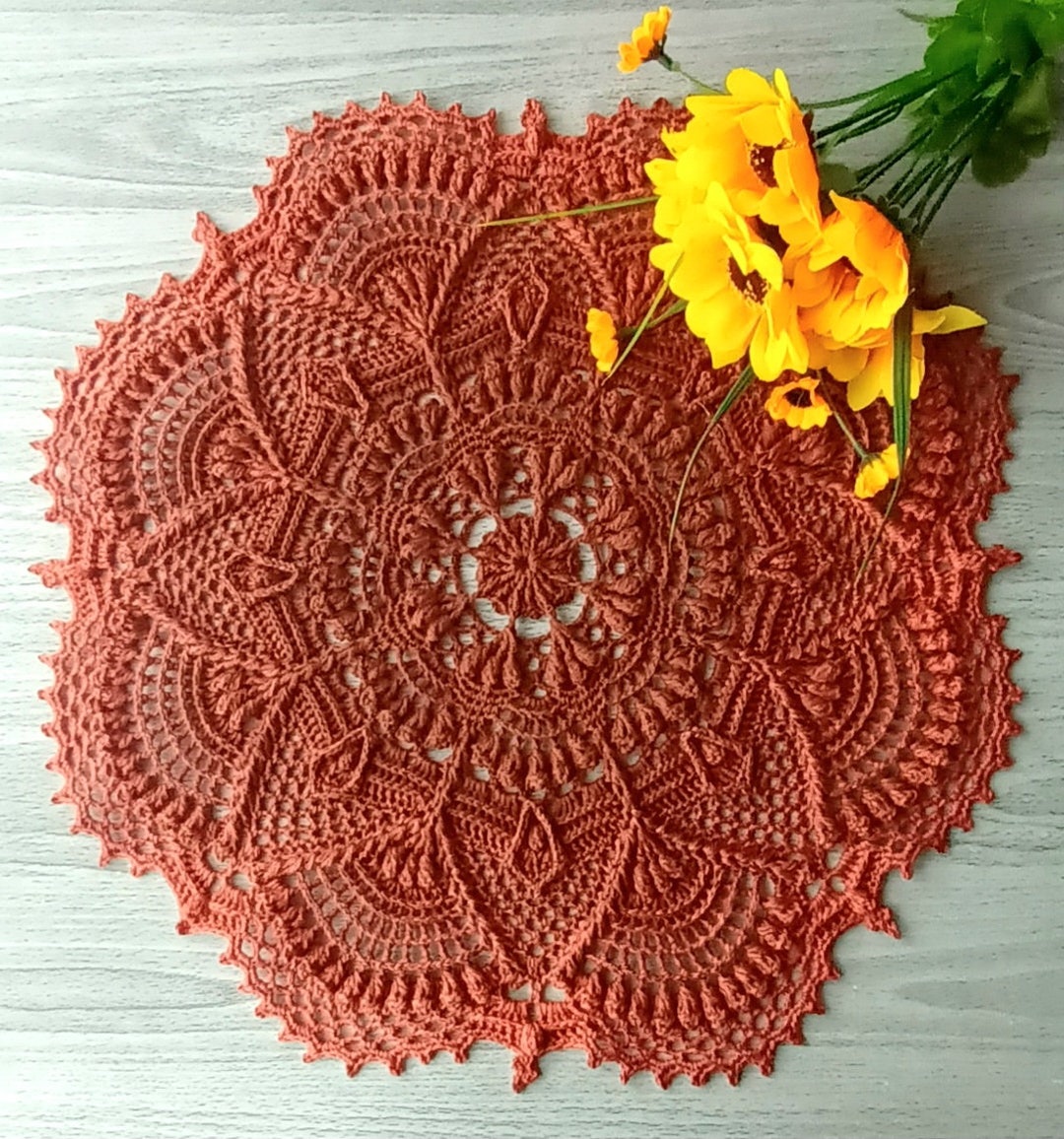 Textured Doily 3D Centrepiece Brown Crocheted Doily Handmade Round ...