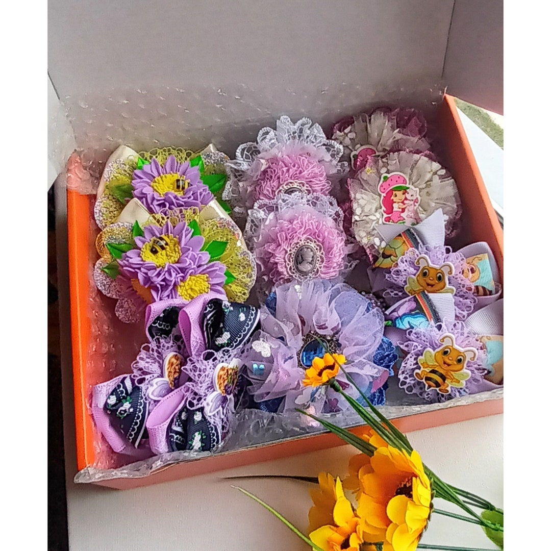 GIFT BOX Hair Accessories for Girls Purple Hair Clips and Hair Bobbles ...