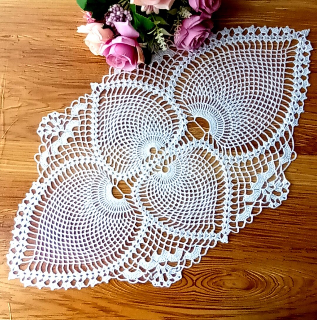 White Crocheted Large Oval Table Centrepiece Crocheted Doily Handmade ...