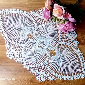 White Crocheted Large Oval Table Centrepiece Crocheted Doily Handmade ...
