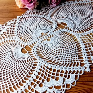 White Crocheted Large Oval Table Centrepiece Crocheted Doily Handmade ...