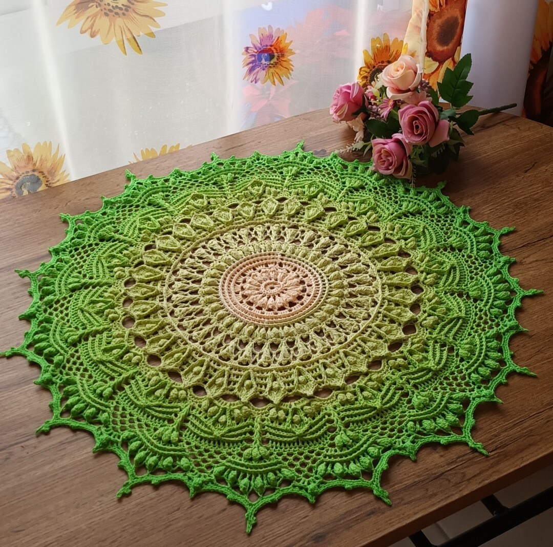 Textured Doily 3D Centrepiece Multicolored Green Crocheted Doily ...