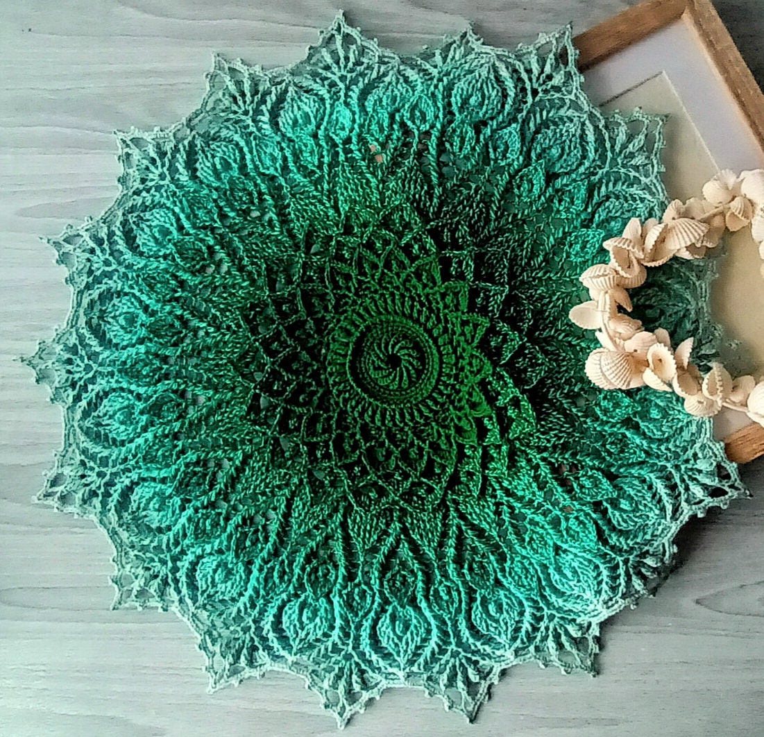 Textured Doily 3D Centrepiece Multicolored Green Crocheted Doily ...