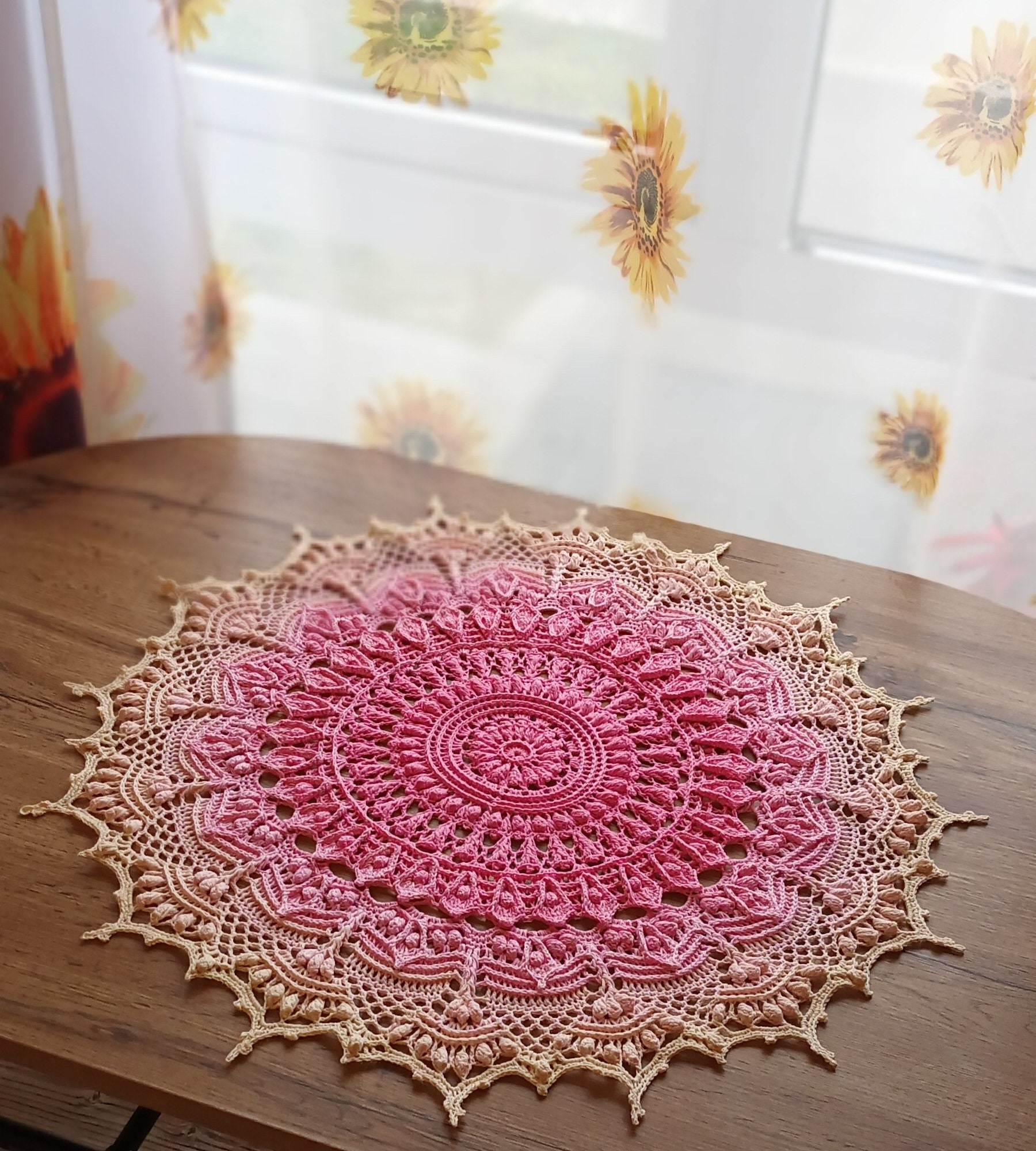 Textured Doily 3D Centrepiece Pink Crocheted Doily Handmade Round Table ...