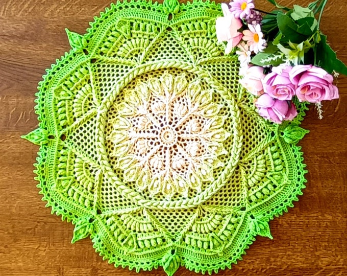 Textured Doily 3D Centrepiece Multicolored Green Crocheted Doily ...
