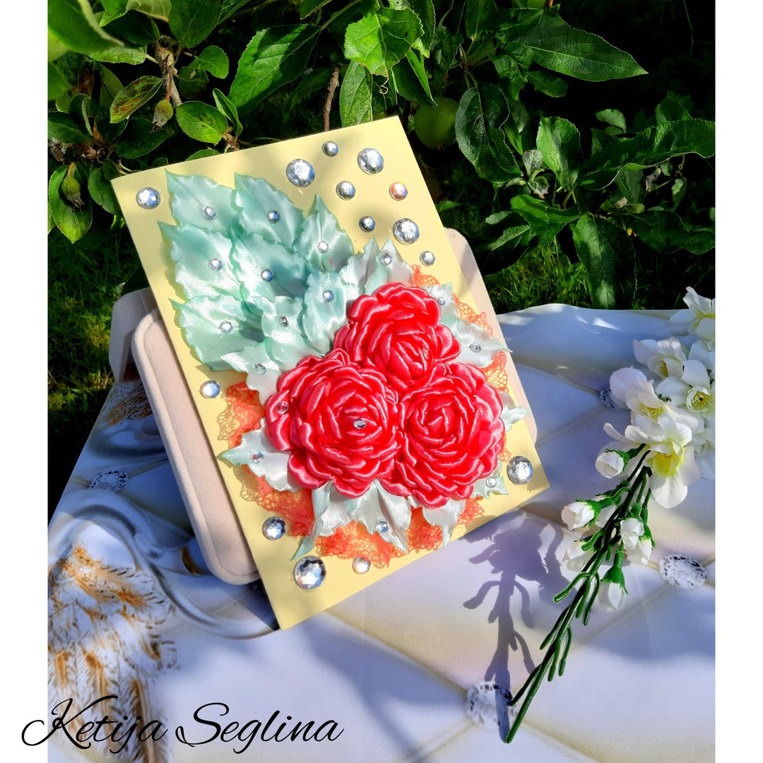 Rose Greeting Card With Handmade Flower Card for Birthday Anniversary ...
