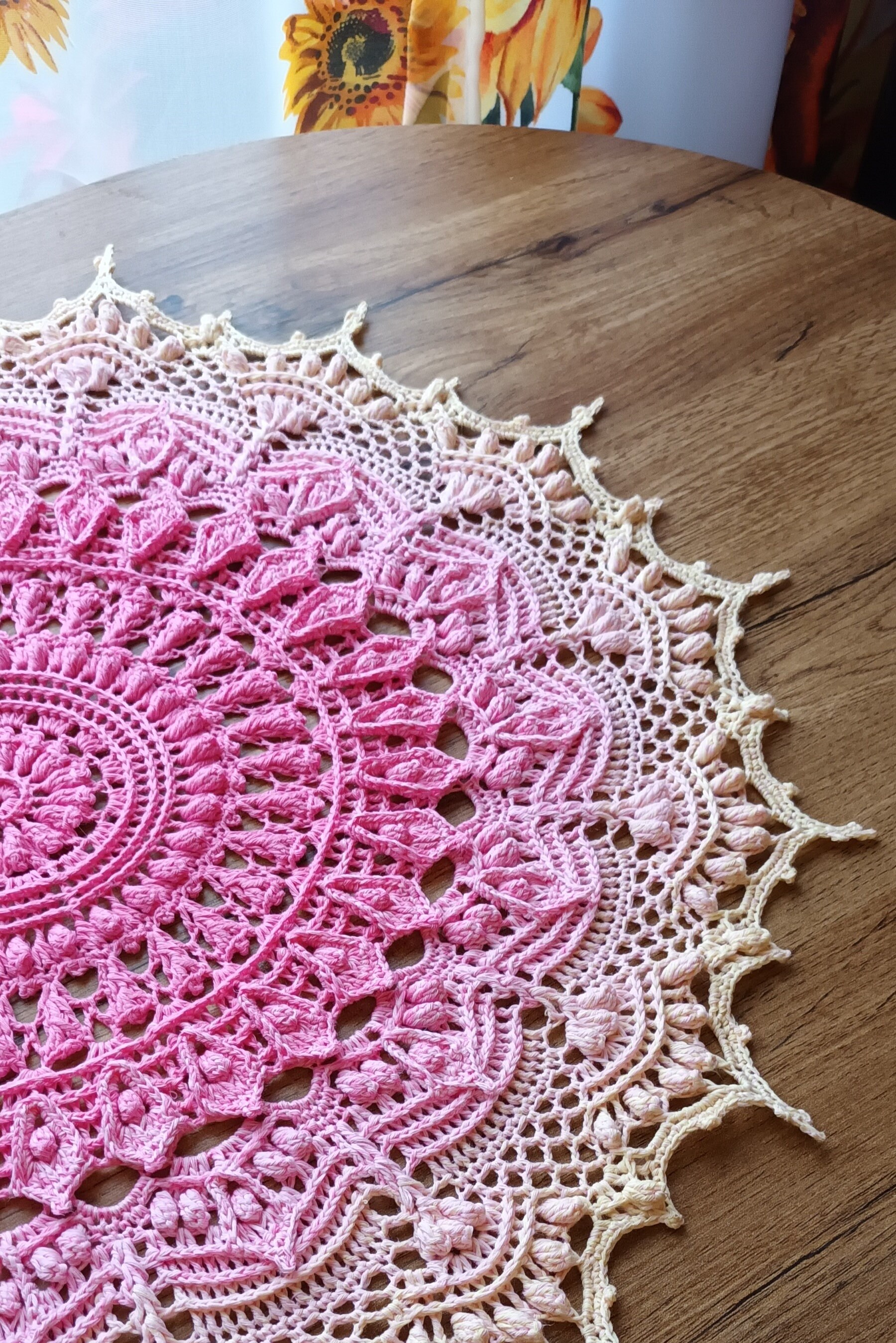 Textured Doily 3D Centrepiece Pink Crocheted Doily Handmade Round Table ...