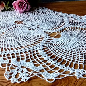 White Crocheted Large Oval Table Centrepiece Crocheted Doily Handmade ...