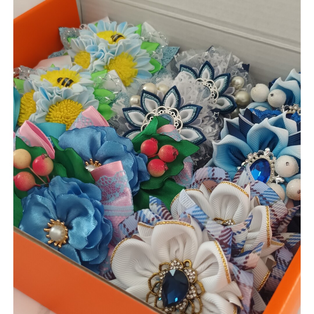 Blue Hair Accessories Gift Box: Floral Hair Clips & Bobbles Set - Etsy