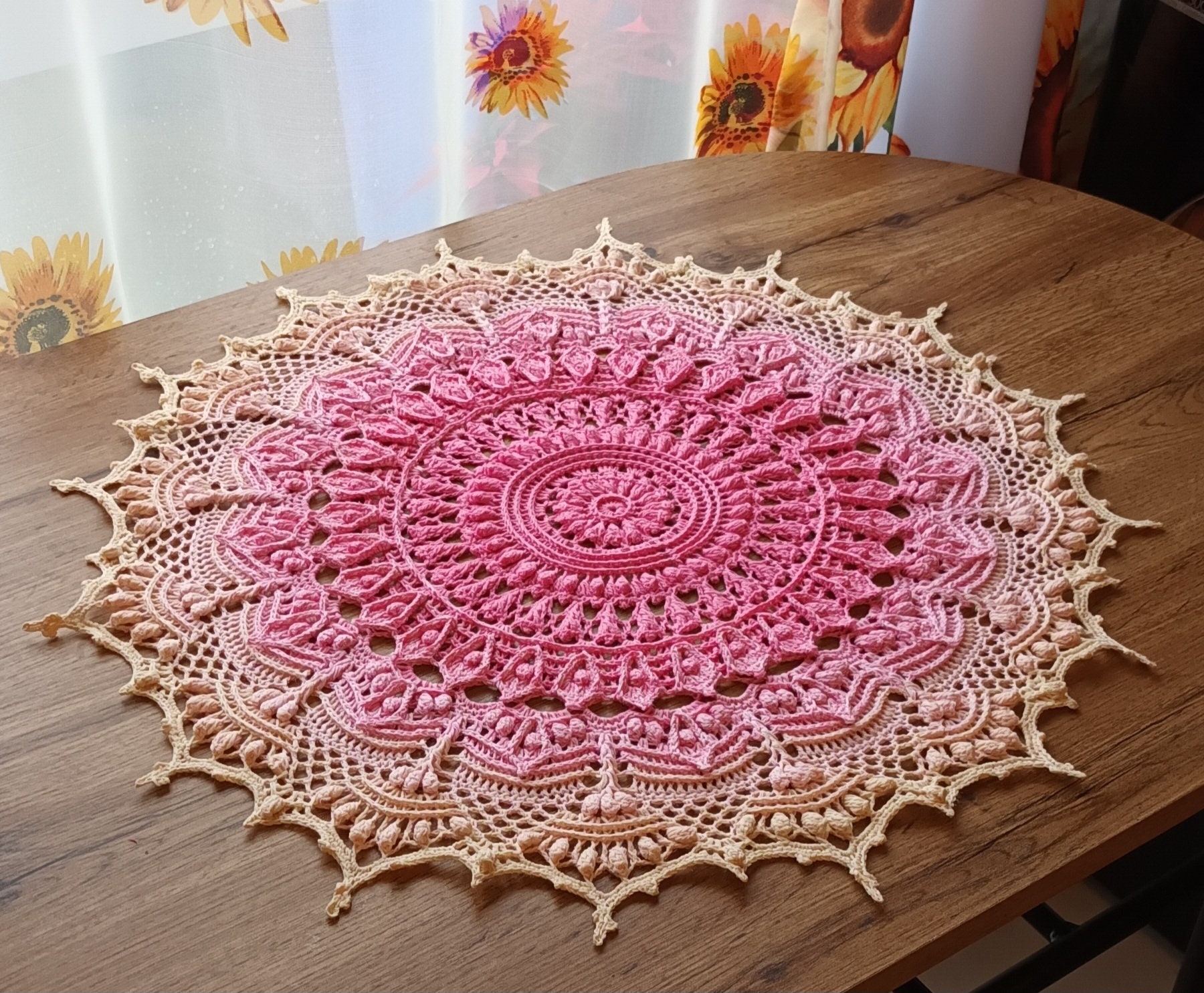 Textured Doily 3D Centrepiece Pink Crocheted Doily Handmade Round Table ...