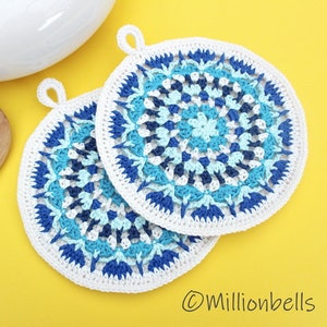 Blue Mandala Potholders Crochet Pattern PDF Kitchen Hot Pad Boho ...