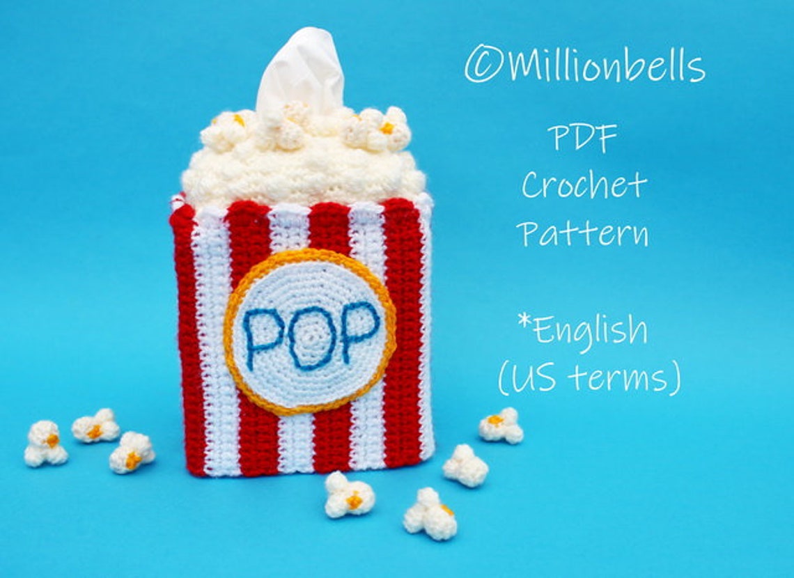 Popcorn Tissue Box Cover PDF CROCHET PATTERN Movie Box Cozy | Etsy