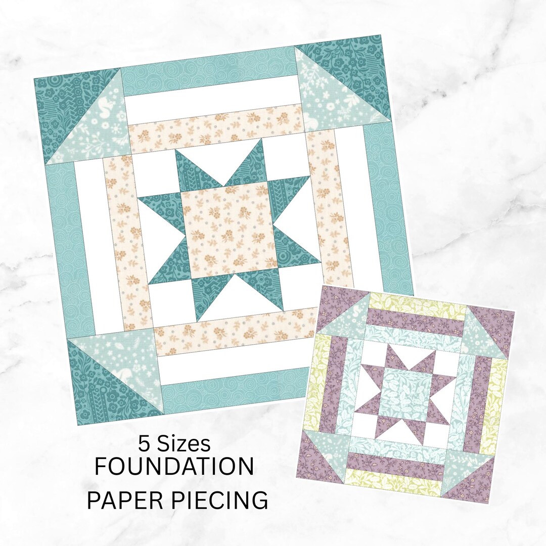 Star in a Square Quilt Block Foundation Paper Piecing Pattern: 5 Sizes ...