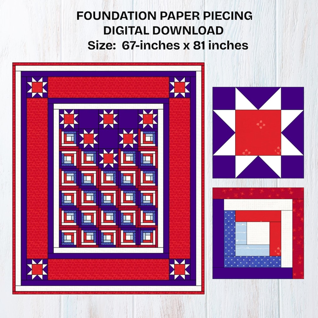 Quilt of Valor PDF Pattern: Patriotic Star & Log Cabin Quilt (67x81 ...