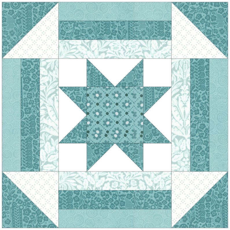Star in a Square Quilt Block Foundation Paper Piecing Pattern: 5 Sizes ...