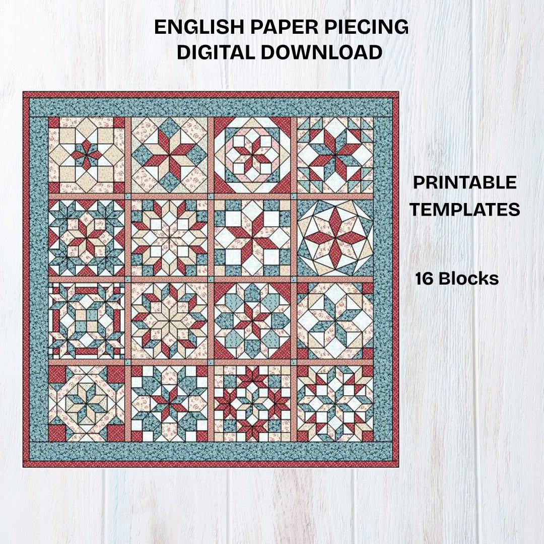 Starry Sampler EPP Quilt Pattern: 16 Unique Blocks (59" X 59") (PDF ...