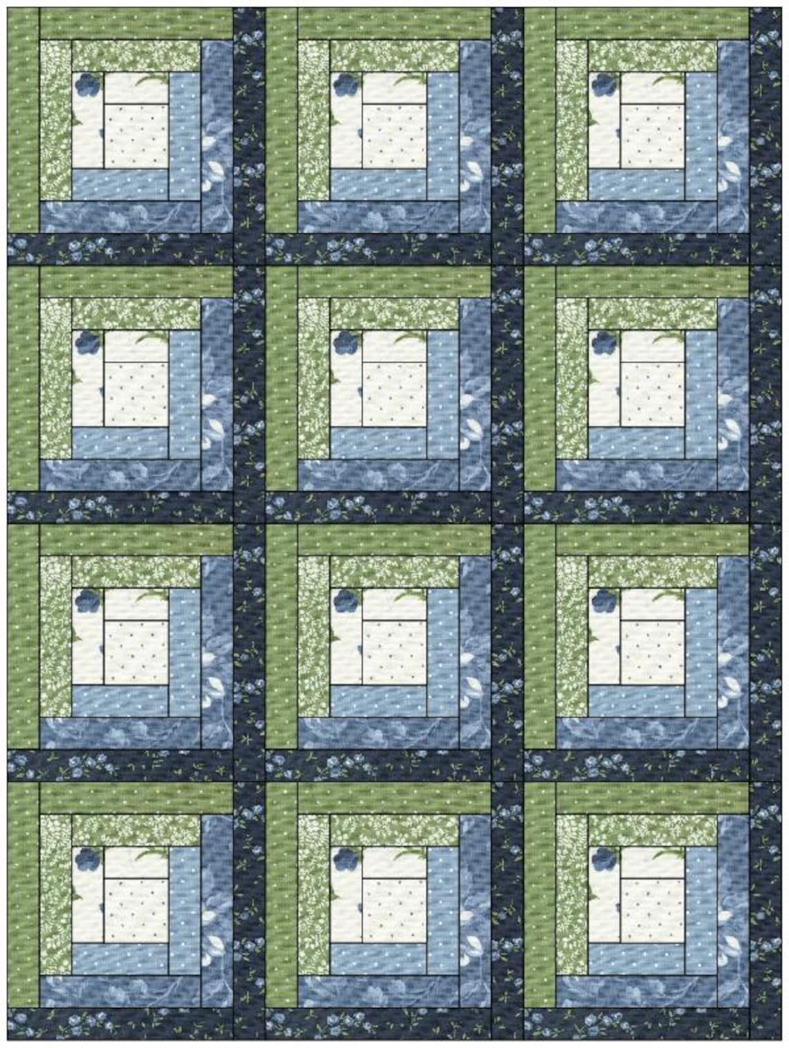 Foundation Quilting Pattern, Log Cabin Quilt Block, Foundation Paper ...