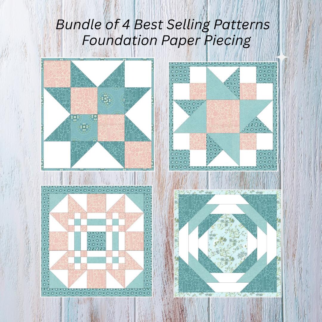 Bundle of 4 FPP Quilt Block Patterns, Stars, Pineapple, Fpp-pattern ...